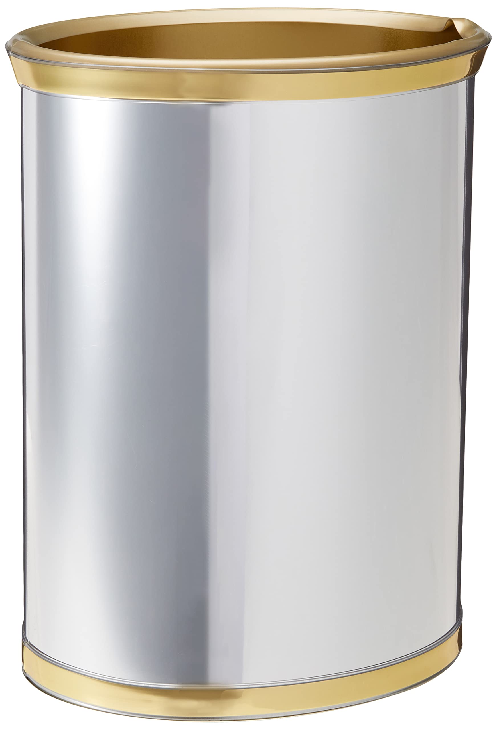 Kraftware Mylar Polished Chrome/Brass Waste Basket with 3/4-Inch Polished Brass Band and Gold Bumper