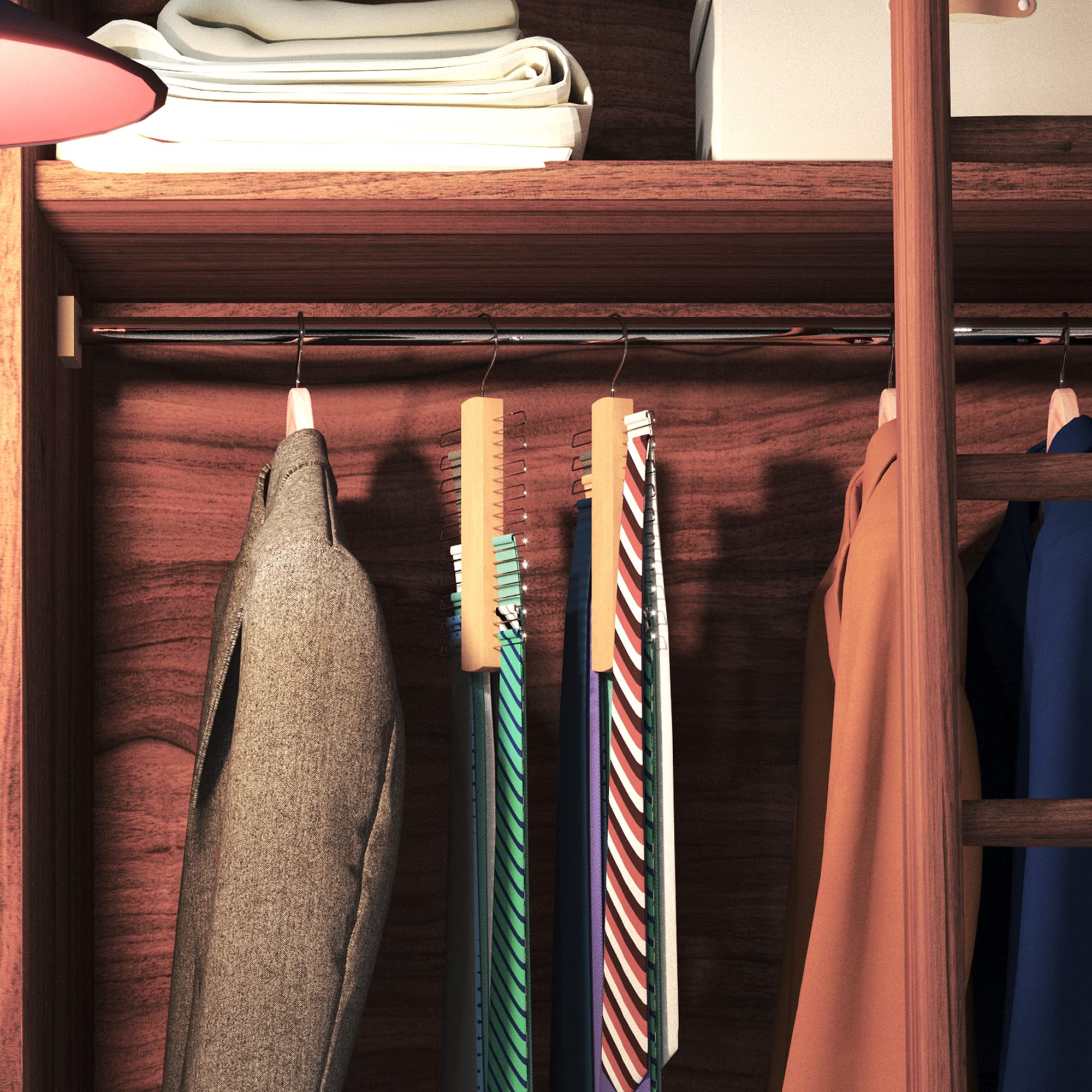 HANGERWORLD Wooden Tie Hanger Space Saving for up to 20 Belts and Ties Organizer