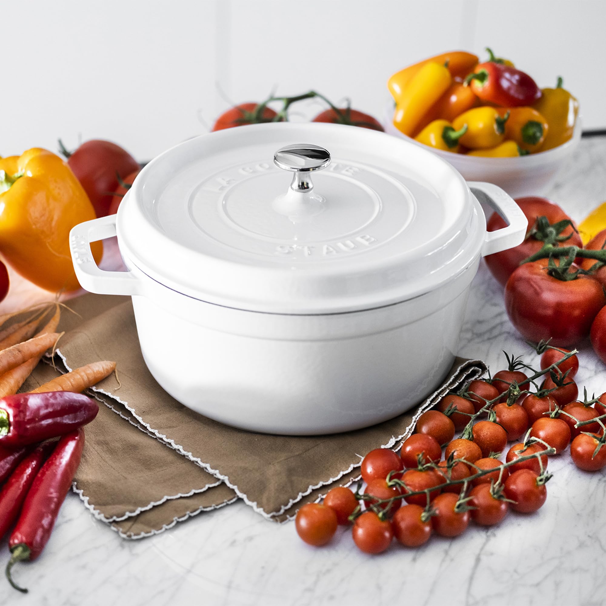 Staub Cast Iron 4-qt Round Cocotte - White, Made in France