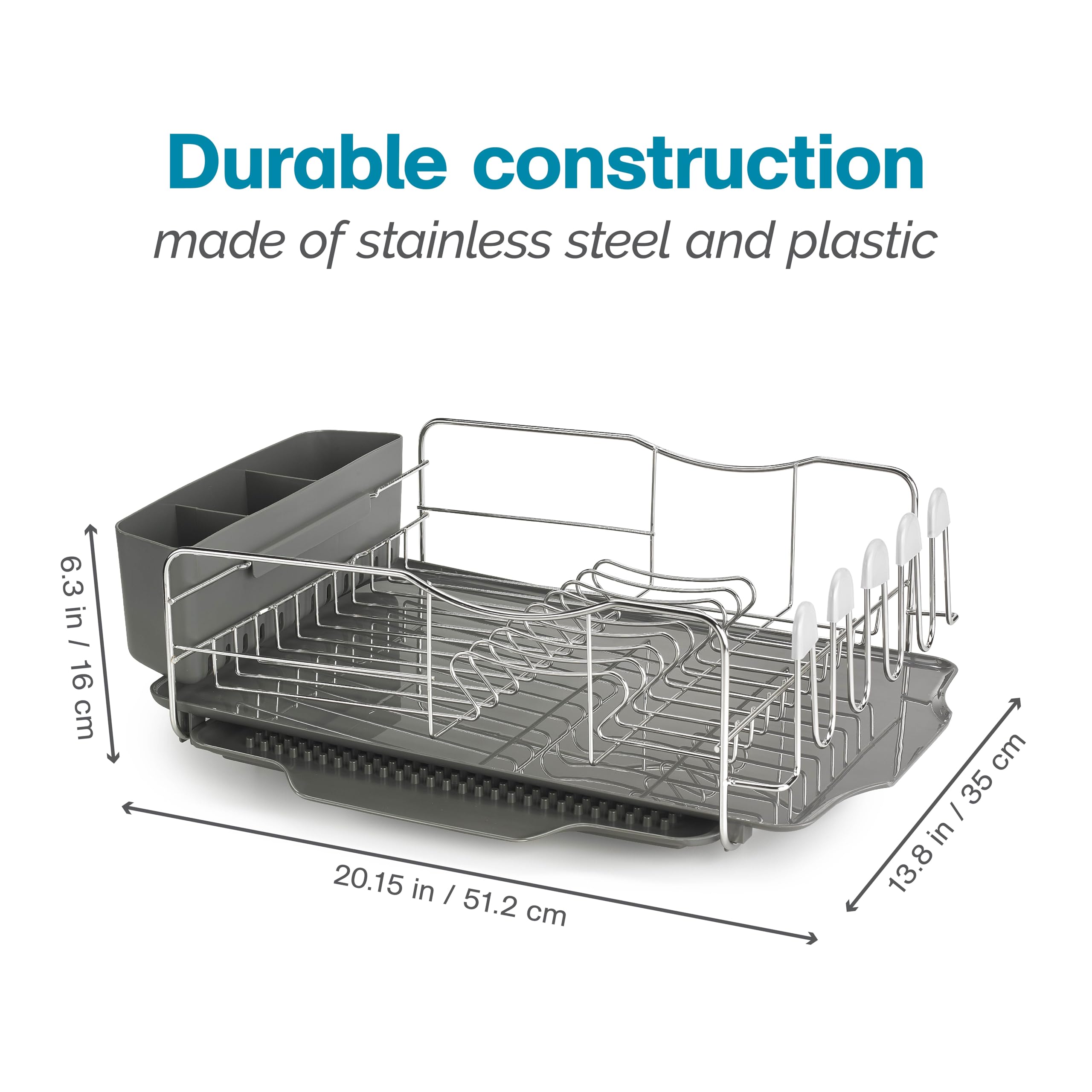 Polder KTH-615 Dish Rack & Tray 4 PC Combo– Advantage System Includes Rack, Drain Tray, Removable Drying Tray & Cutlery Holder – Stainless Steel & Plastic