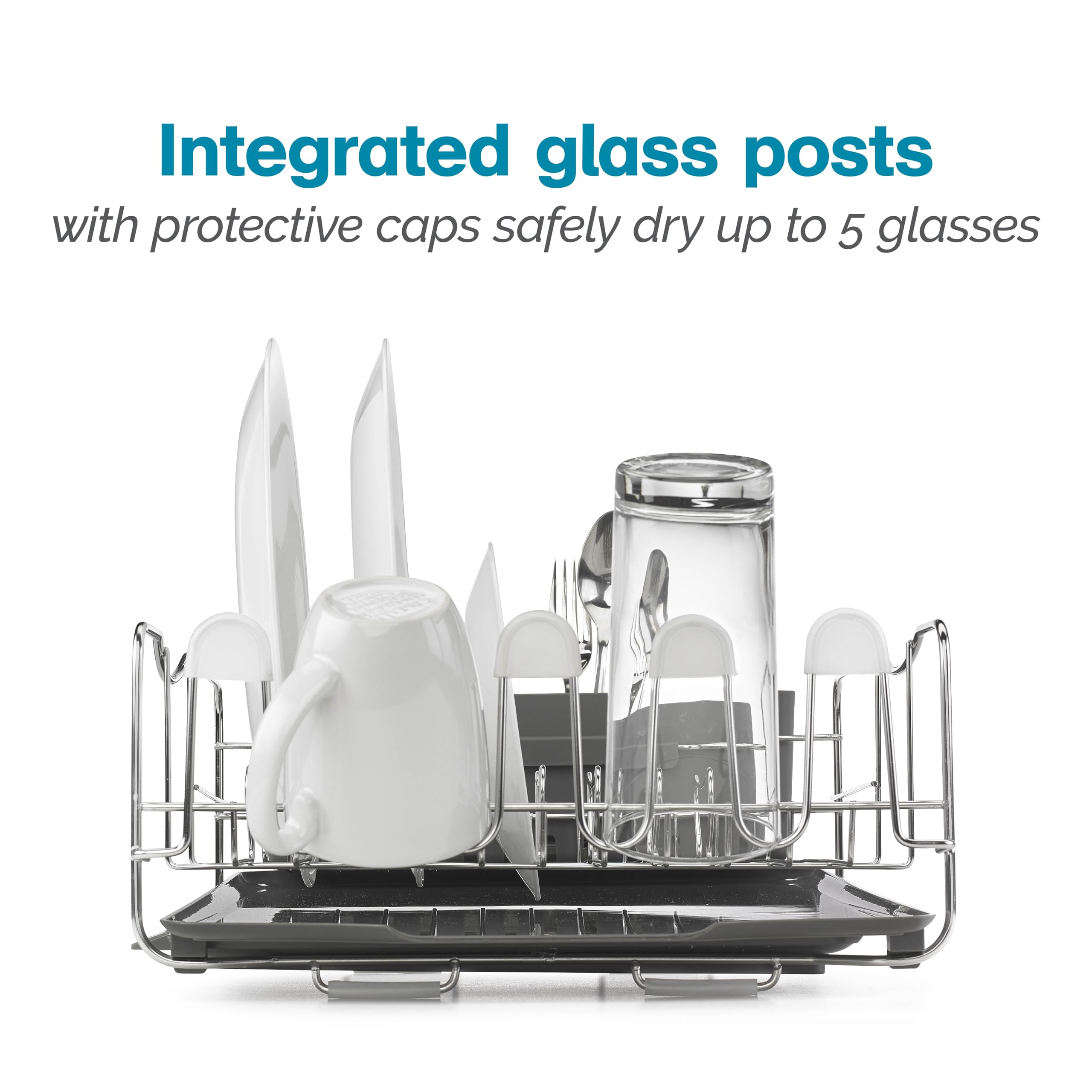 Polder KTH-615 Dish Rack & Tray 4 PC Combo– Advantage System Includes Rack, Drain Tray, Removable Drying Tray & Cutlery Holder – Stainless Steel & Plastic