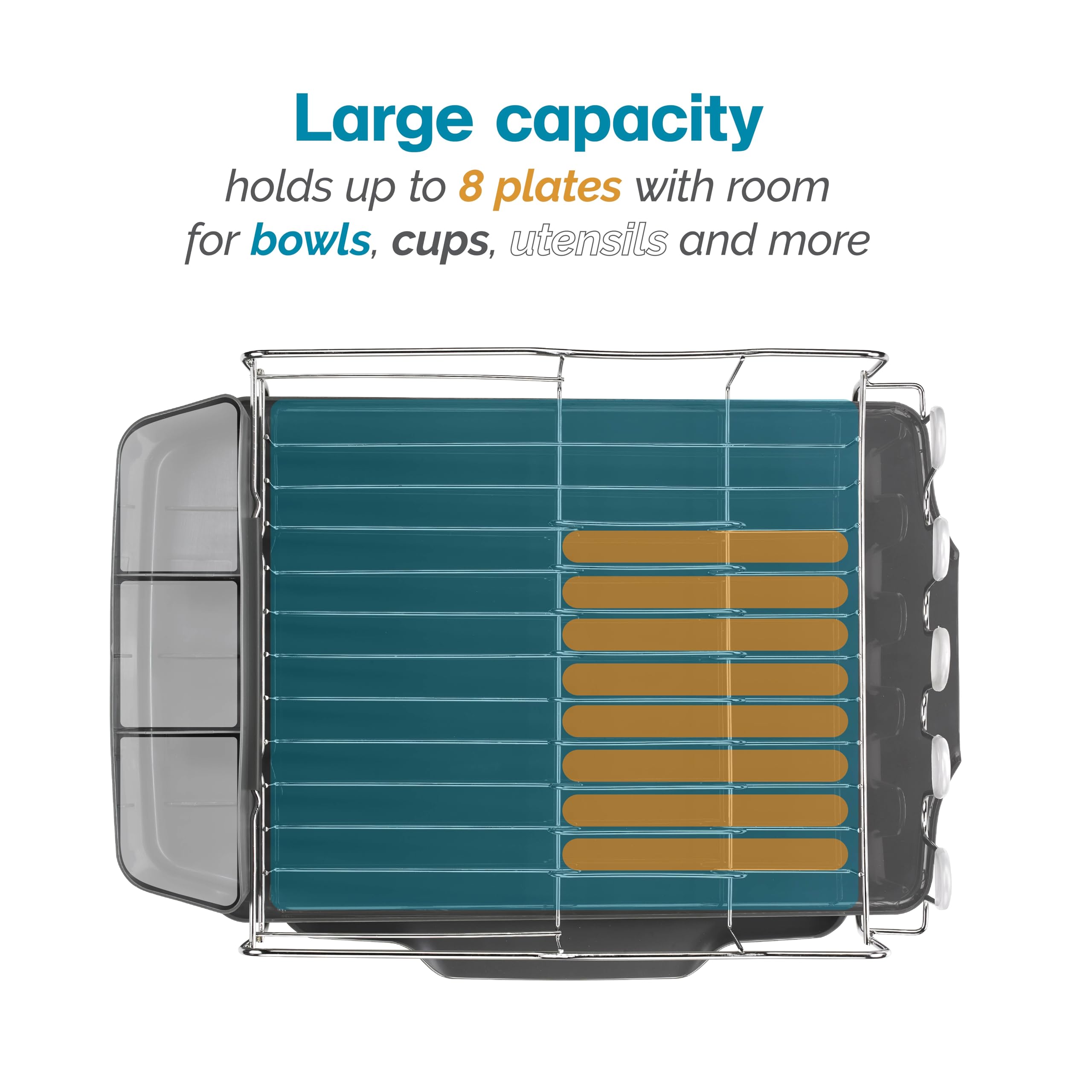 Polder KTH-615 Dish Rack & Tray 4 PC Combo– Advantage System Includes Rack, Drain Tray, Removable Drying Tray & Cutlery Holder – Stainless Steel & Plastic