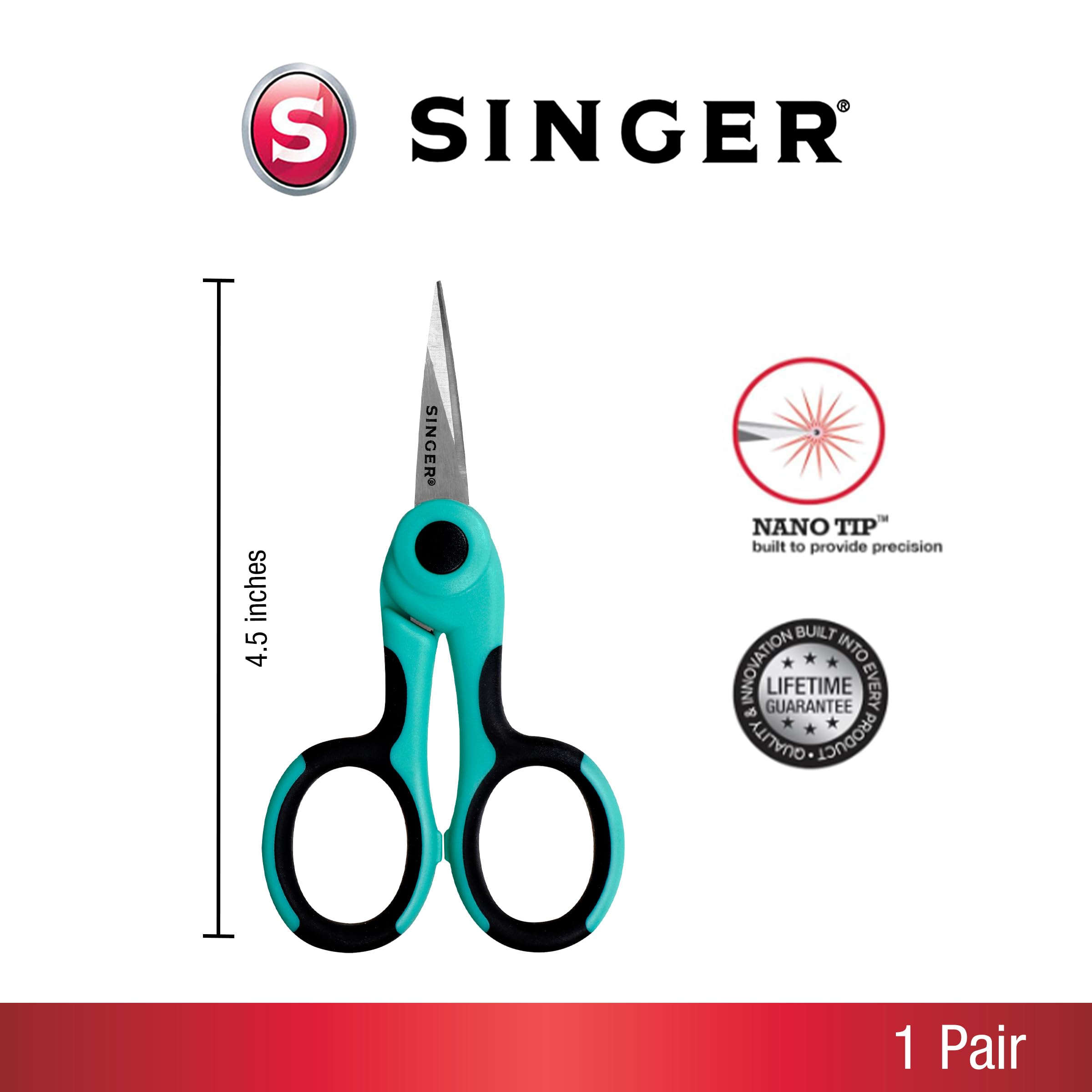 SINGER 00557 4-1/2-Inch ProSeries Detail Scissors with Nano Tip, Teal