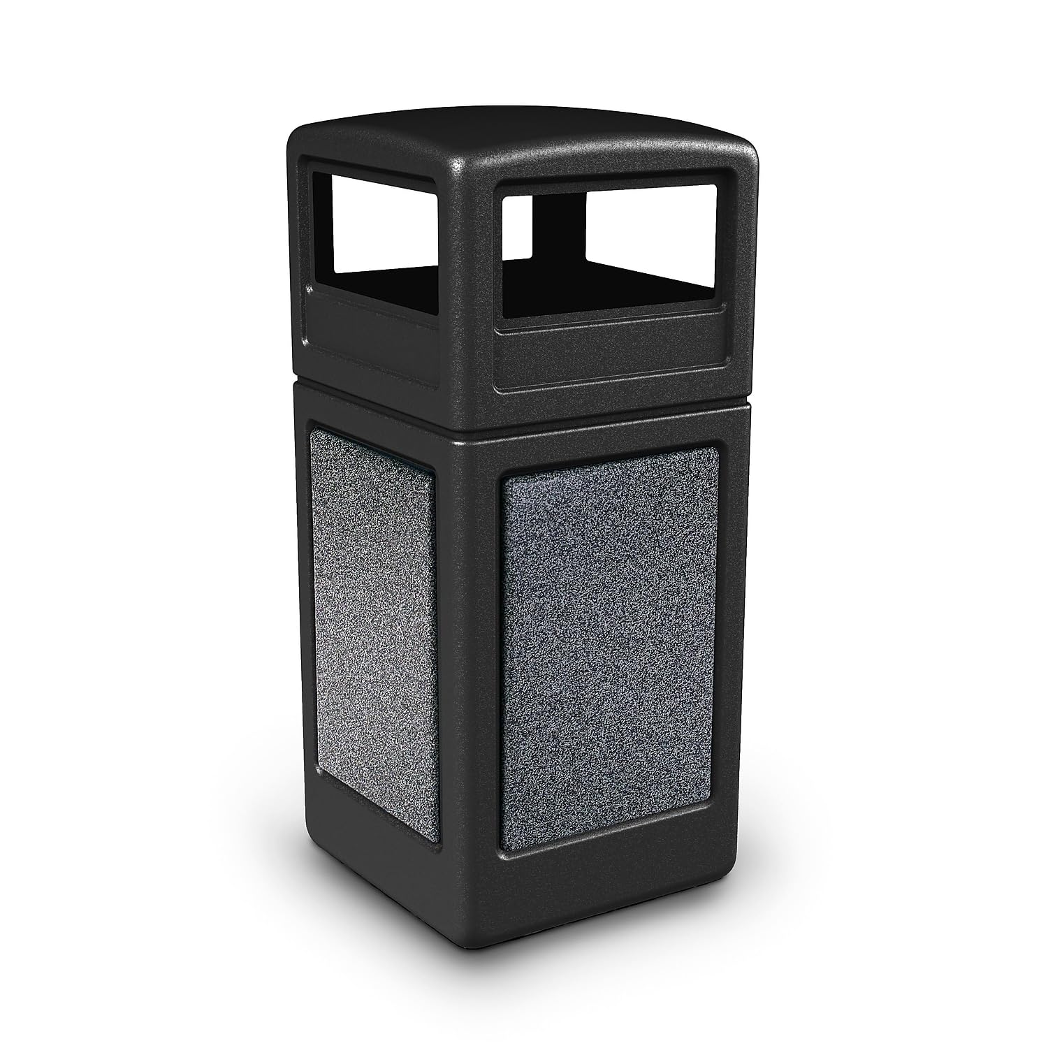 Commercial Zone StoneTec Square Receptacle with Dome Lid, 42 Gallon, Black w/Pepperstone Panels