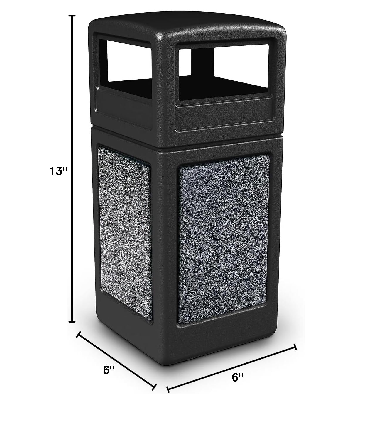 Commercial Zone StoneTec Square Receptacle with Dome Lid, 42 Gallon, Black w/Pepperstone Panels