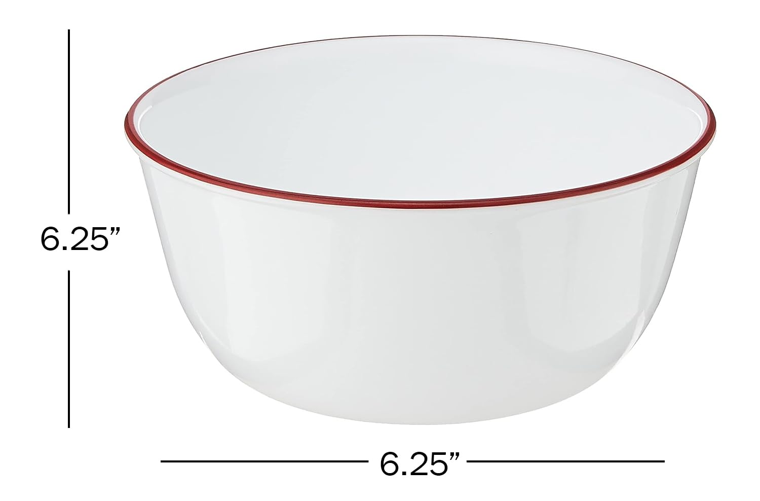 Corelle Vitrelle 28-Oz Bowl, Triple Layer Glass and Chip Resistant, Easy-to-Clean, Lightweight Round Bowl, Red Rim Band