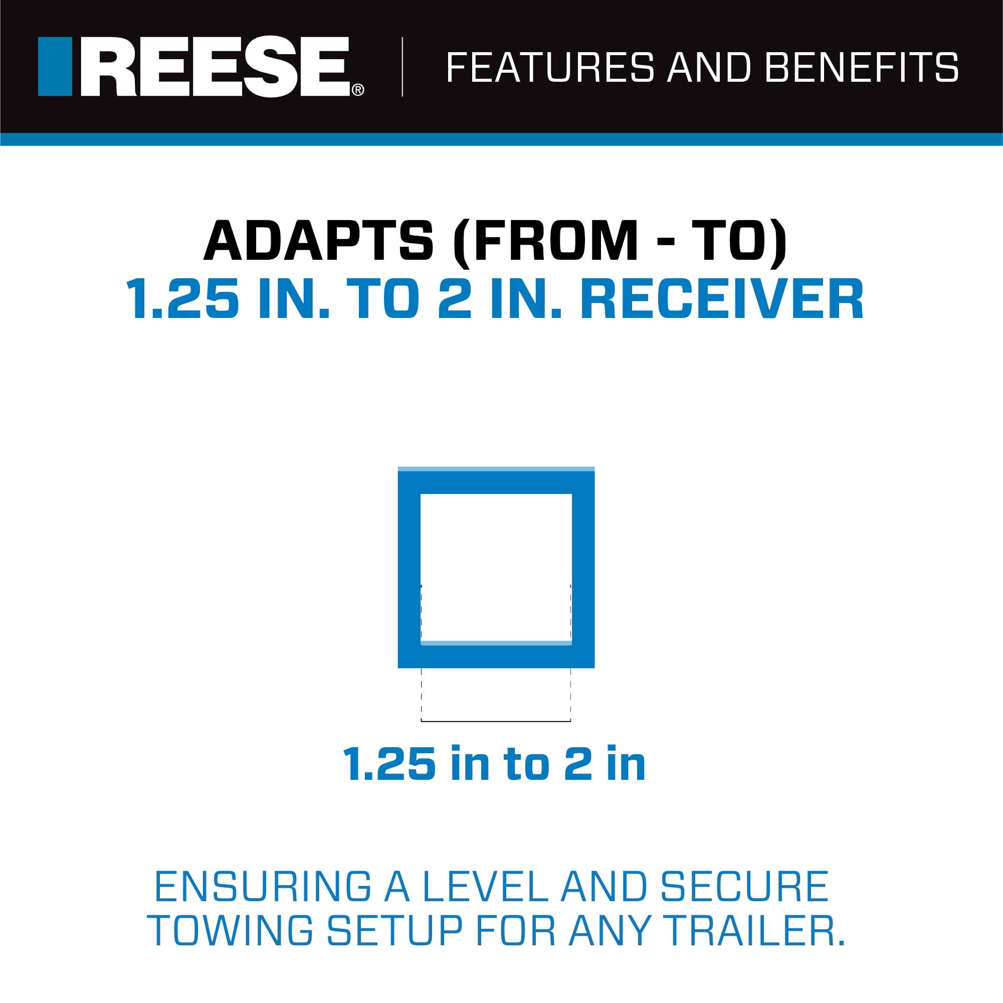 Reese Towpower 7020500 1-1/4" to 2" Receiver Adapter - 6" Long , Black