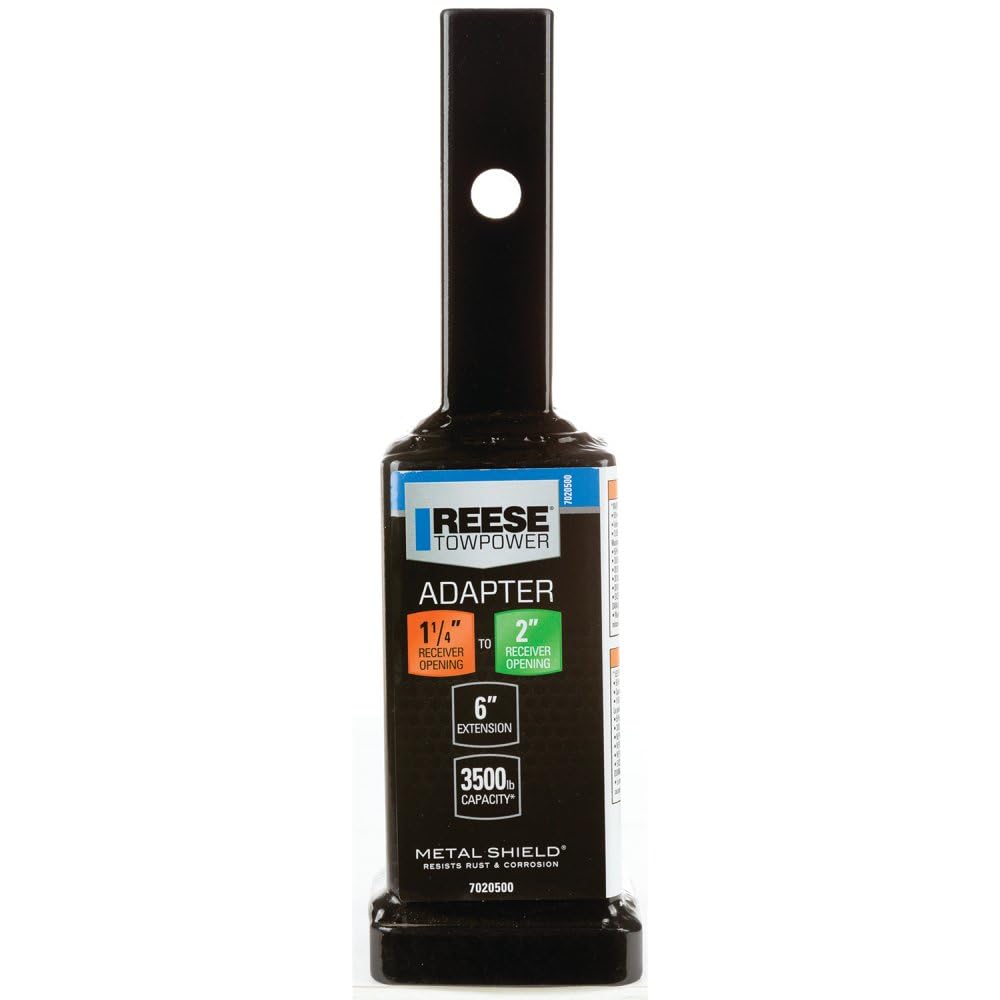 Reese Towpower 7020500 1-1/4" to 2" Receiver Adapter - 6" Long , Black