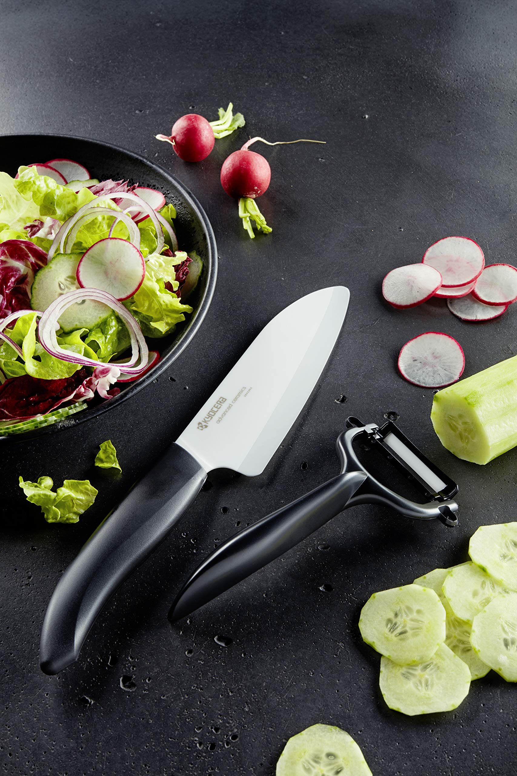 Kyocera Revolution Kitchen Ceramic Knife Set, 5.5 INCH, 3 INCH, black/white