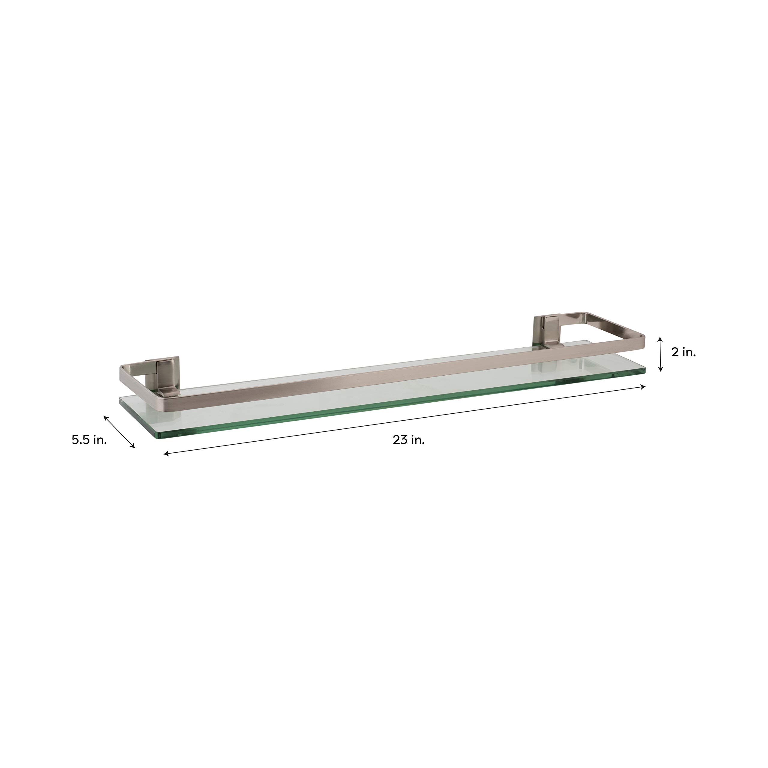 Organize It All Wall Mounting Glass Shelf with Nickle Finish and Rail