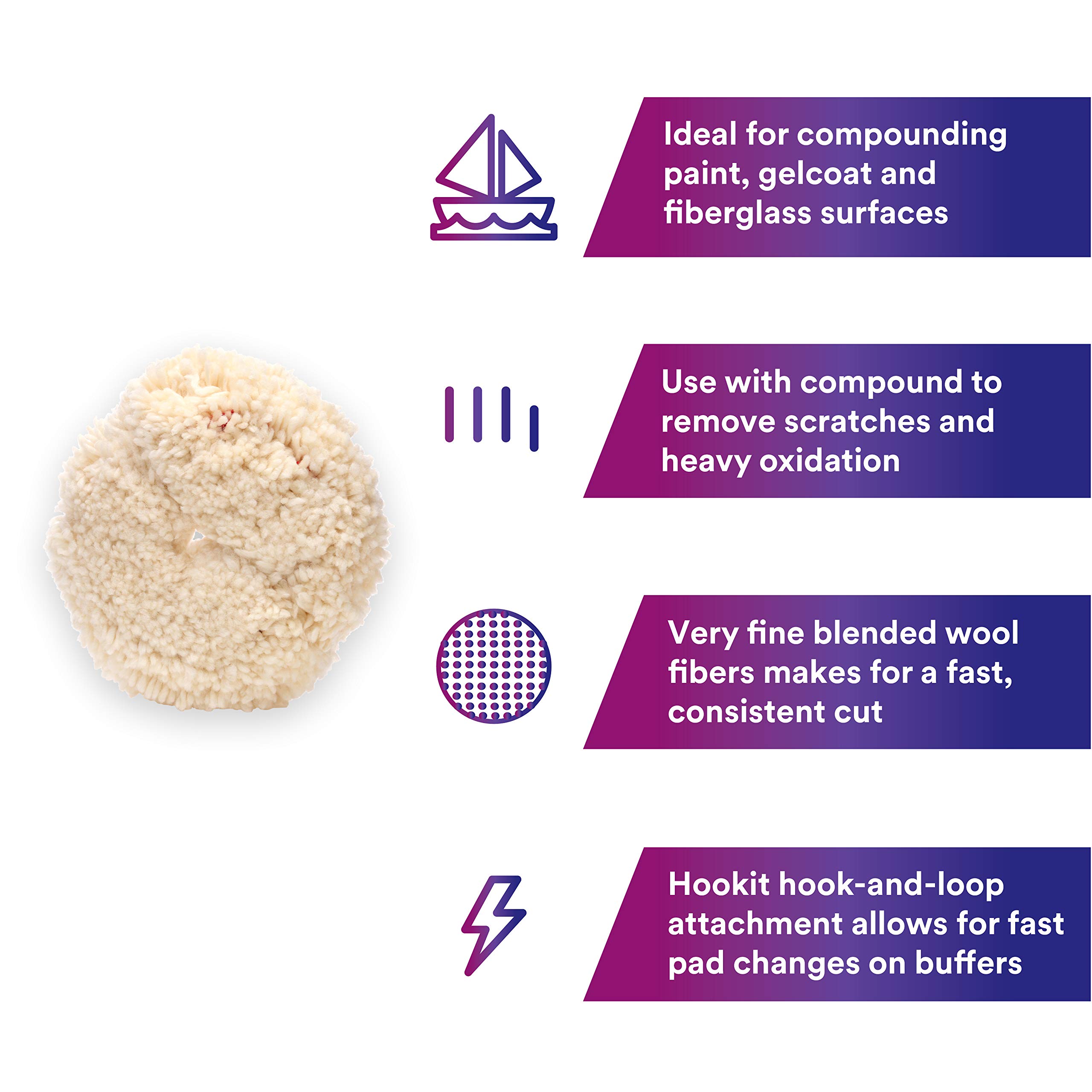3M Wool Compounding Pad (05711) โ For Boats, Cars, Trucks and RVs โ Single-Sided โ 9 Inches