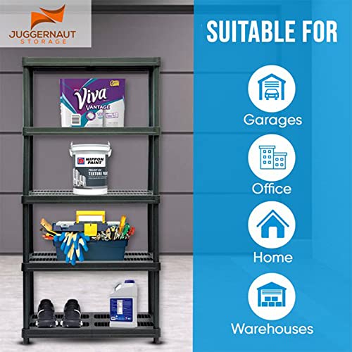 Juggernaut Storage RS3618-5BLKAMZ 36"W x 18"D x 72"H 5-Shelf Resin Shelving, 600 lb Capacity Black