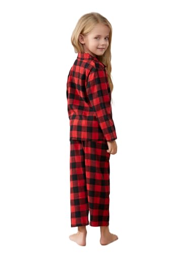 Schbbbta Kids Button Down Sleepwear Pjs Boys & Girls 2 Piece Plaid Pajama Set, Red Black, 4-5T = Tag 120