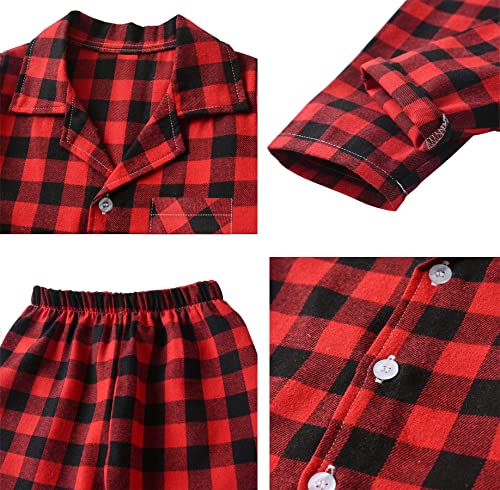 Schbbbta Kids Button Down Sleepwear Pjs Boys & Girls 2 Piece Plaid Pajama Set, Red Black, 4-5T = Tag 120