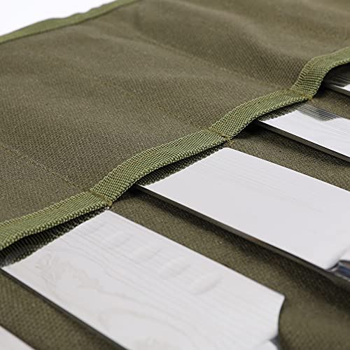 Heavy Duty 16 OZ Waxed Canvas Knife Roll Case With 11 Pockets, Easily Carried With Shoulder Strap