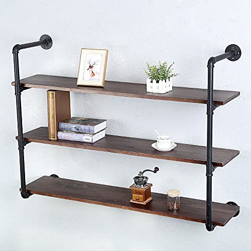Industrial Pipe Shelving Floating Shelves for Wall,Pipe Shelves with Wood Rustic Wall Shelves,Pipe Wall Shelf Metal Floating Shelf Wall Mounted