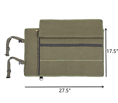 Heavy Duty 16 OZ Waxed Canvas Knife Roll Case With 11 Pockets, Easily Carried With Shoulder Strap