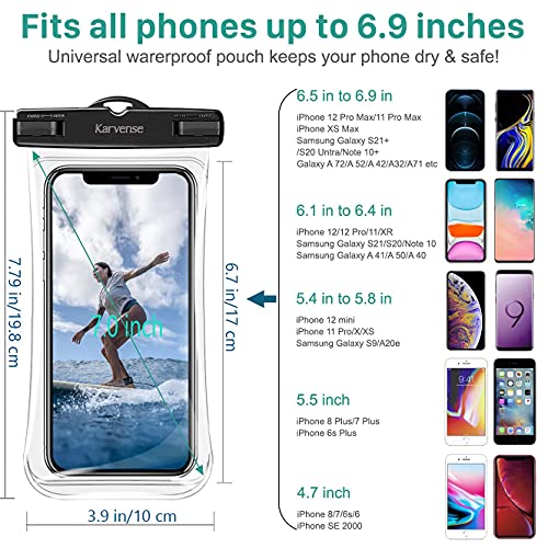 Karvense Waterproof Phone Pouch Case, 4 Pack Waterproof Cell Phone Holder/Bag for iPhone, Samsung Galaxy,Pixel, Moto, Universal Dry Bag for Vocation, Beach, Pool, Shower, Rafting, Kayaking, Snorkeling