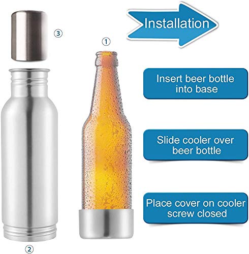 Beer Bottle Insulator,2Pack Stainless Steel Beer Bottle Holder,Beer Cooler Keeps Drinks Colder with Beer Opener,Longer,for Camping/Fishing/Beach