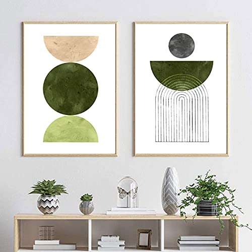 Dthlay Mid Century Wall Art Boho Wall Decor Sun Art Print Boho Wall Prints Olive Green Abstract Watercolor Painting Canvas Prints for Home Decor Mid Century Modern Wall Decor 16x24hx2 No Frame