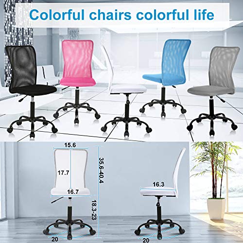 BestShop Home Office Chair Computer Chair Mid Back Mesh Chair, Desk Chair Height Adjustable Modern Task Chair No Armrest Rolling Swivel Chair Student Office Chair with Wheels,White