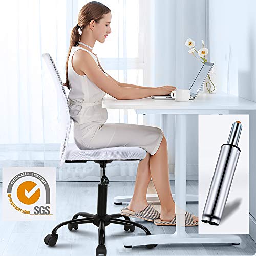 BestShop Home Office Chair Computer Chair Mid Back Mesh Chair, Desk Chair Height Adjustable Modern Task Chair No Armrest Rolling Swivel Chair Student Office Chair with Wheels,White