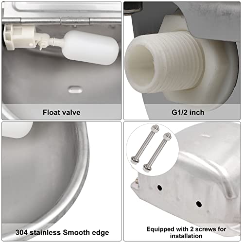 CPROSP Automatic Waterer for Livestock Stainless Steel with Float Valve, Horse Bowl with GHT 3/4ββ, 2 X M10 Screw Set