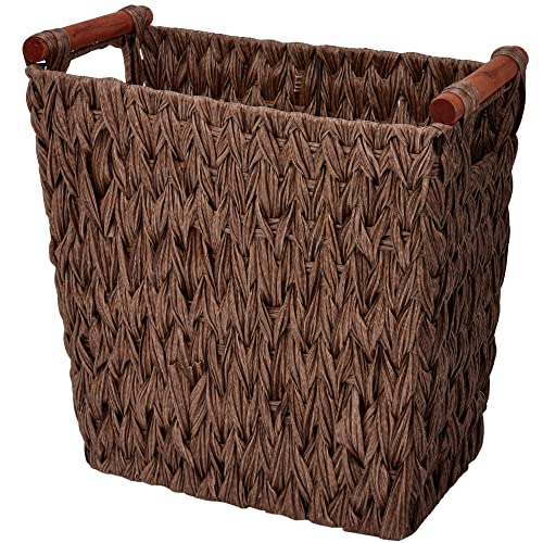 GRANNY SAYS Woven Trash Basket, 5 Gallons/19 Liters, Brown Wastepaper Basket with Handles, Wicker Bathroom Trash Can for Dorm Laundry Room, 1-Pack, 13" x 7 ½" x 12 ½"
