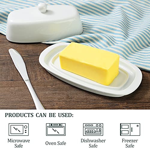 Yedio Porcelain Butter Dish with Lid, 8 inches Butter Holder, Perfect for East and West Coast Butter, white