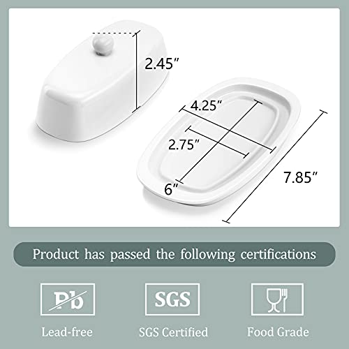 Yedio Porcelain Butter Dish with Lid, 8 inches Butter Holder, Perfect for East and West Coast Butter, white