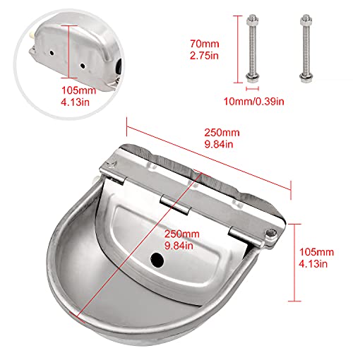 CPROSP Automatic Waterer for Livestock Stainless Steel with Float Valve, Horse Bowl with GHT 3/4ββ, 2 X M10 Screw Set