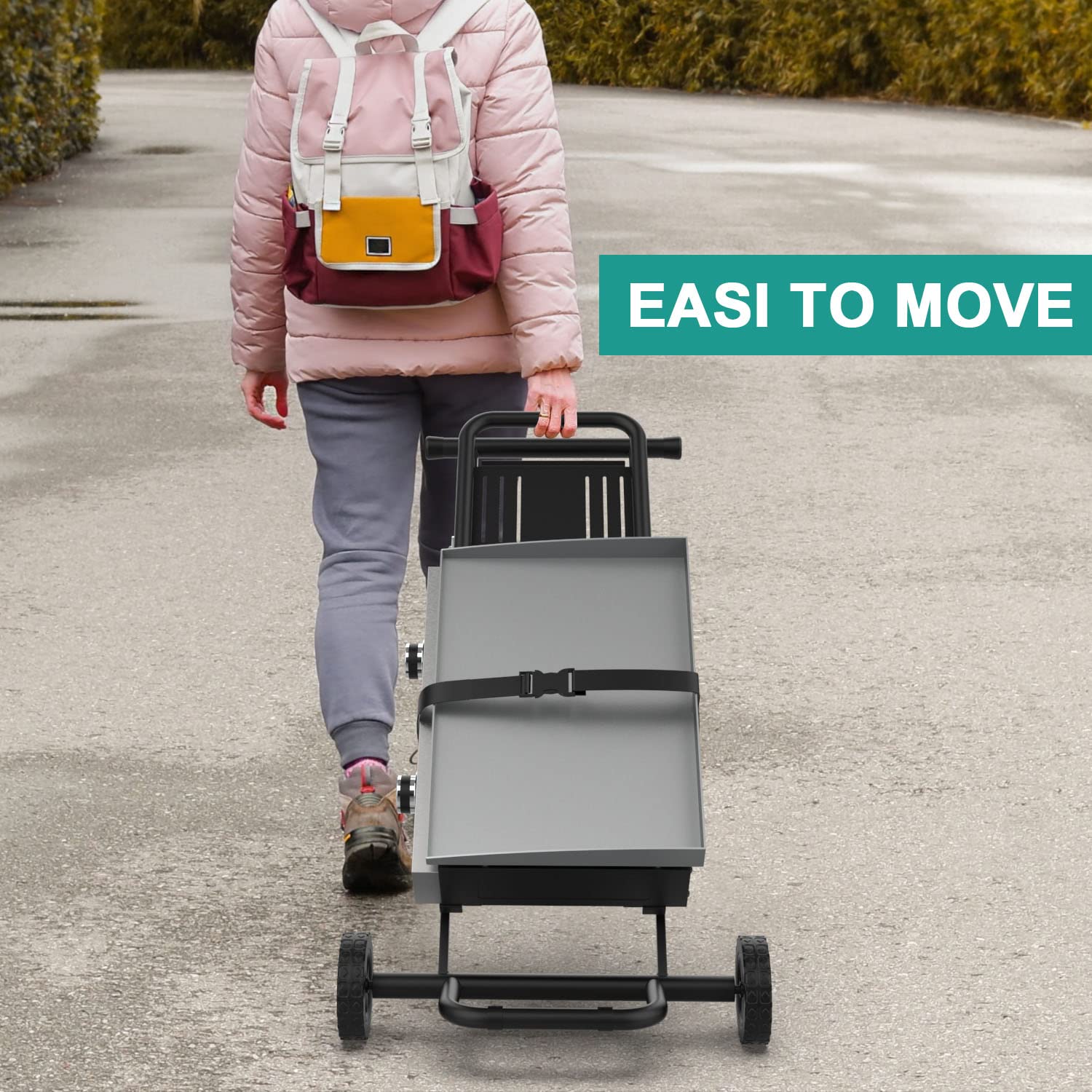 EasiBBQ Portable Grill Cart and Cover for Blackstone 17" 22" Table Top Griddles, Folding Cart Griddle Stand Shelf for Backyard, Camping and Outdoor Cooking. Black