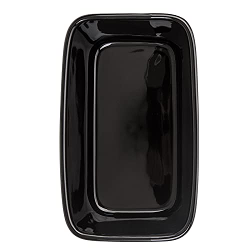 Butter Dish with Cover and knife-Ceramics Butter Container with Bamboo Lid for Countertop,Larger Butter Dishes with Covers Perfect for East West Coast Butter(Black with Words)