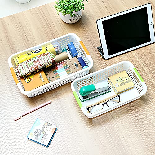 Lawei 8 Pack Plastic Sorage Basket with Handle - 12 x 7.6 x 2.6 inch Pantry Organizer Basket Bins Shelf Baskets for Organization, Countertops, Cabinets, Bedrooms, Bathrooms
