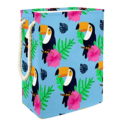 DEYYA Waterproof Laundry Baskets Tall Sturdy Foldable Bird Tropical Print Hamper for Adult Kids Teen Boys Girls in Bedrooms Bathroom