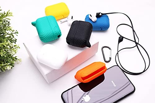 New SAMEO Design Soft Silicone Protective Case of AirPods Pro (Neck Strap, Case, Carabiner of 1 Set) DustProof, DropProof, Wireless Charing (Black)