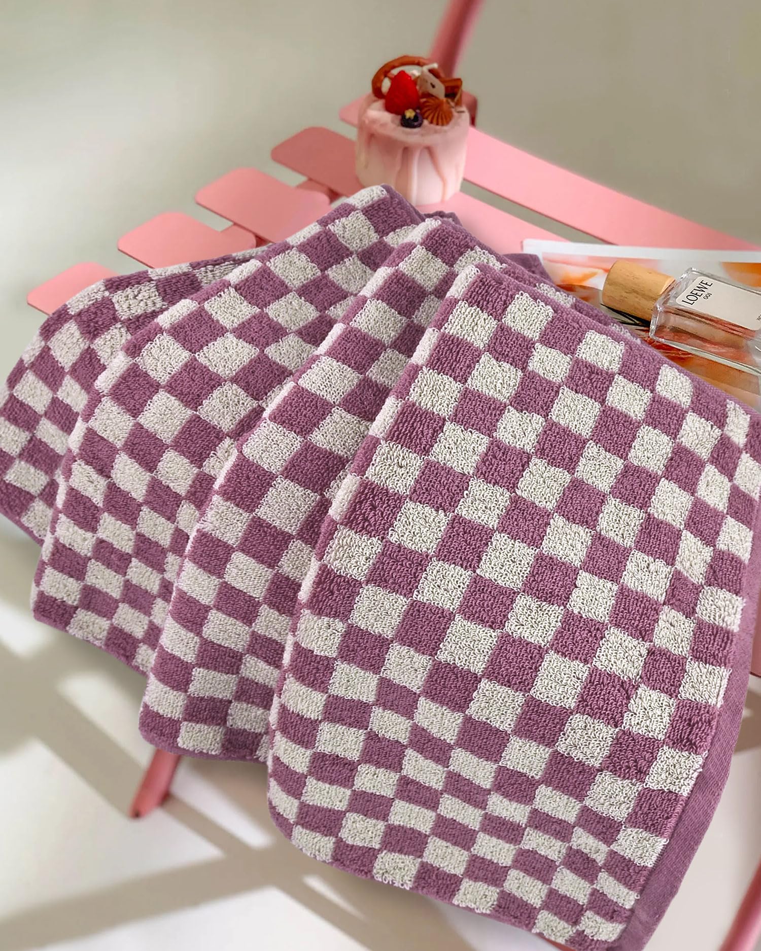 Jacquotha Pink Hand Towels for Bathroom - Cute Checkered Hand Towel Set of 4, Super Soft, Absorbent, Decorative, Great Gift for Girls Women