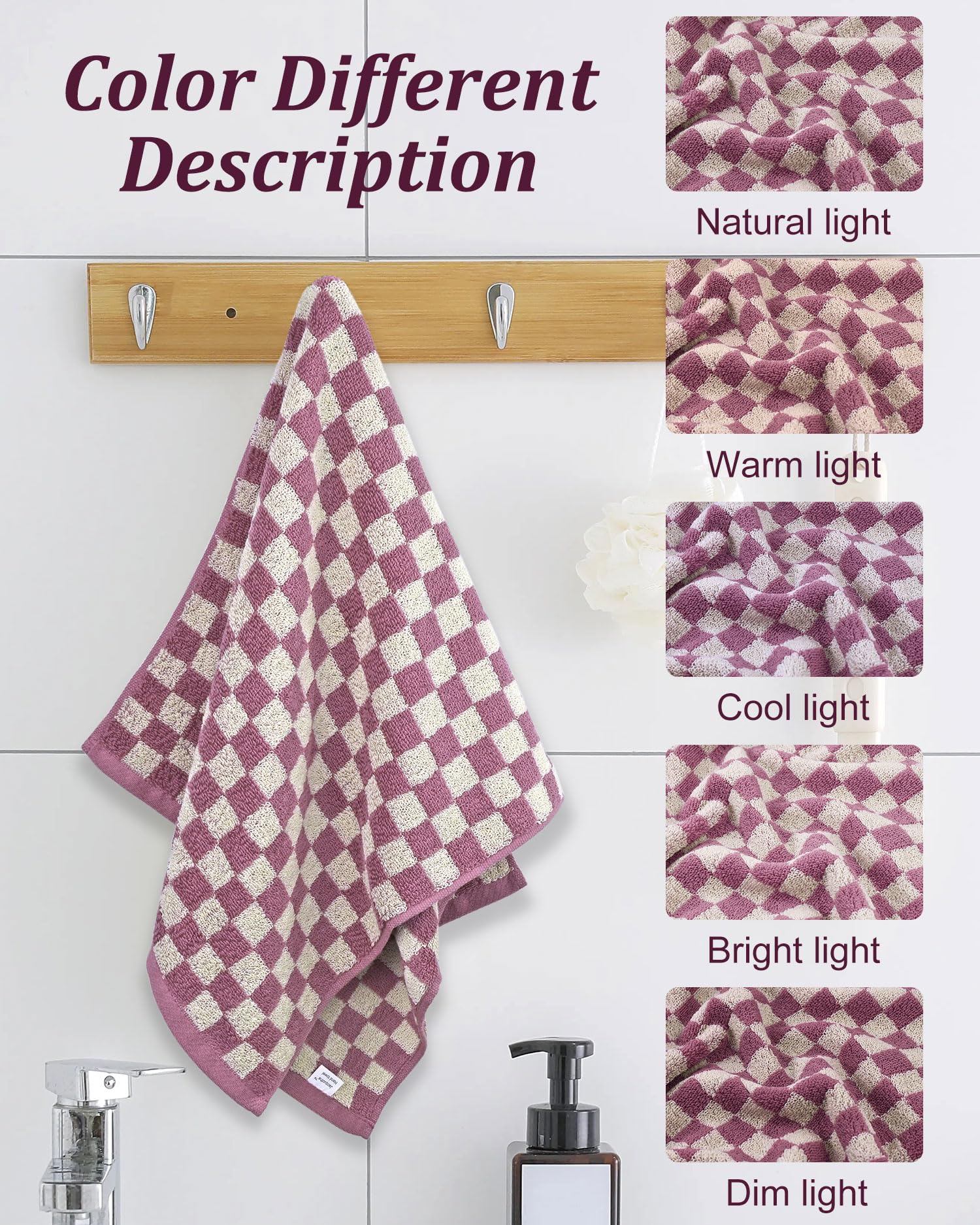 Jacquotha Pink Hand Towels for Bathroom - Cute Checkered Hand Towel Set of 4, Super Soft, Absorbent, Decorative, Great Gift for Girls Women