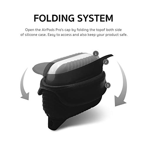 New SAMEO Design Soft Silicone Protective Case of AirPods Pro (Neck Strap, Case, Carabiner of 1 Set) DustProof, DropProof, Wireless Charing (Black)