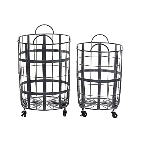 Deco 79 Metal Storage Basket with Wheels and Handles, Set of 2 25", 22"H, Black