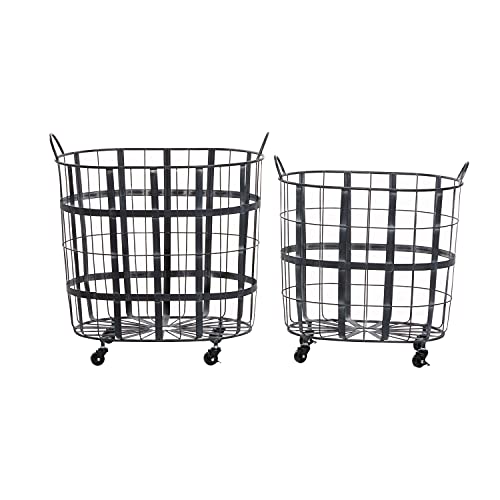 Deco 79 Metal Storage Basket with Wheels and Handles, Set of 2 25", 22"H, Black