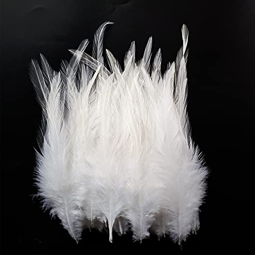 Happy Feather 100PCS Saddle Hackle Rooster Feather for Crafts, 5-7 inch Natural Pheasant Neck Feathers DIY Pendant Earrings Dream Catcher-White