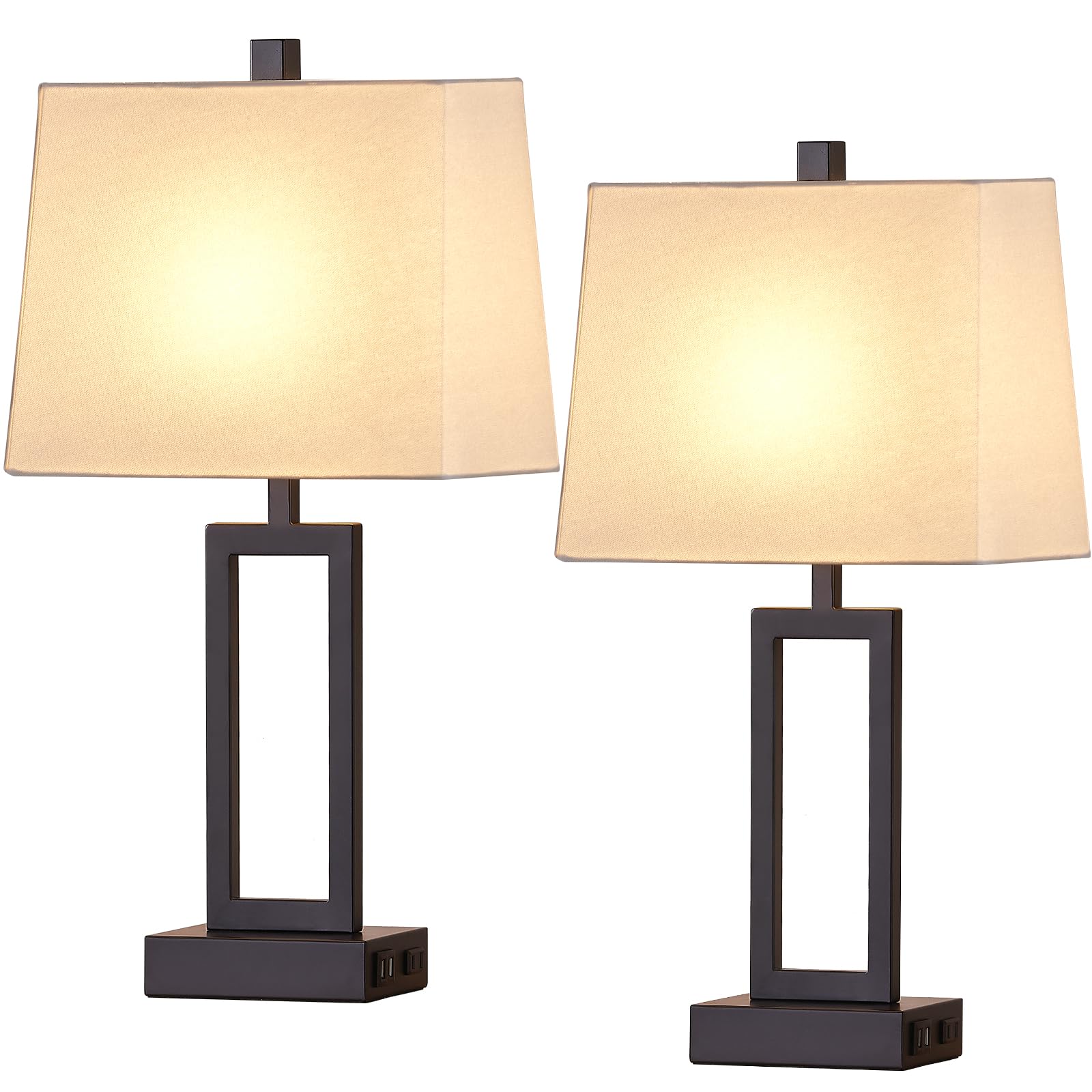 23.5" Touch Control Table Lamps Set of 2, Bedside Lamp with 2 USB Ports & AC Outlet, 3-Way Dimmable Nightstand Lamp with White Linen Shade for Living Room Bedroom End Table Office(2 LED Bulb Included)