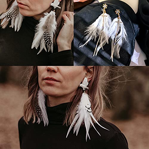 Happy Feather 100PCS Saddle Hackle Rooster Feather for Crafts, 5-7 inch Natural Pheasant Neck Feathers DIY Pendant Earrings Dream Catcher-White