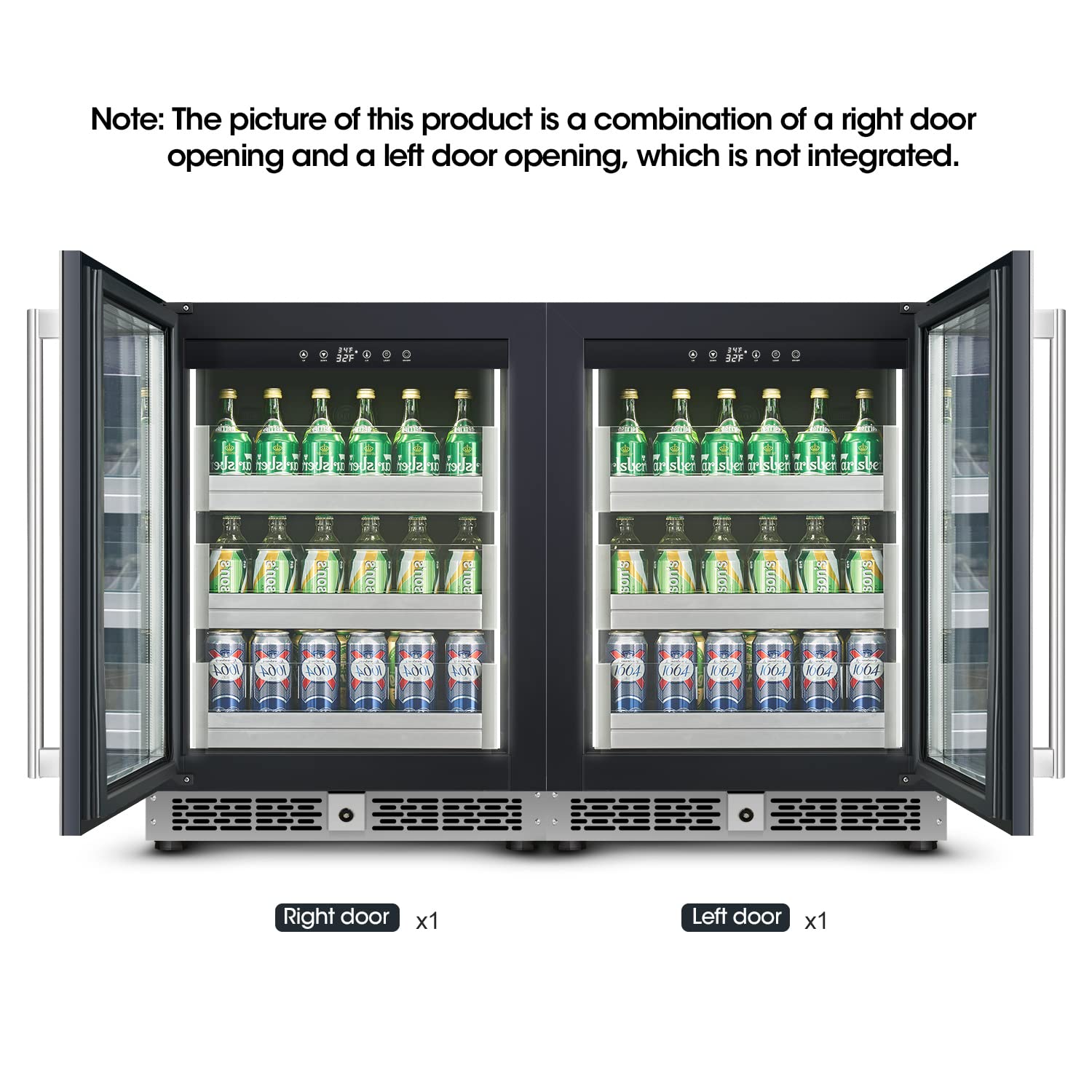 Vesgolden Undercounter Beverage Refrigerator Built-In/Freestanding 24-Inch 2-in-1 (Two) Residential Glass Door Refrigerator, Kitchen Inverter Compressor Chiller, Holds Beer, Soda, Coke