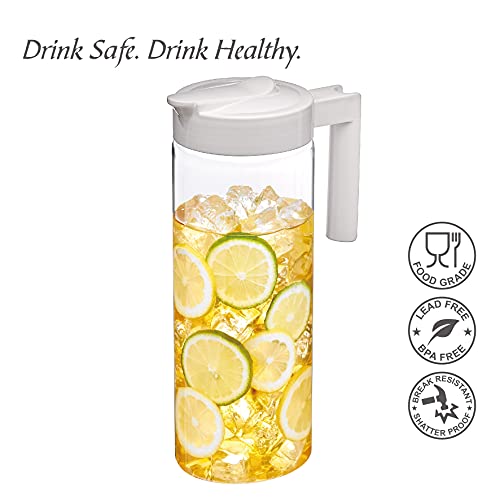 Amazing Abby - Skinny - Tritan Pitcher (64 oz), Unbreakable Plastic Pitcher with Lid, BPA-Free, Heat-Resistant, Dishwasher-Safe, Great for Both Iced and Hot Drinks, Indoors and Outdoors, White
