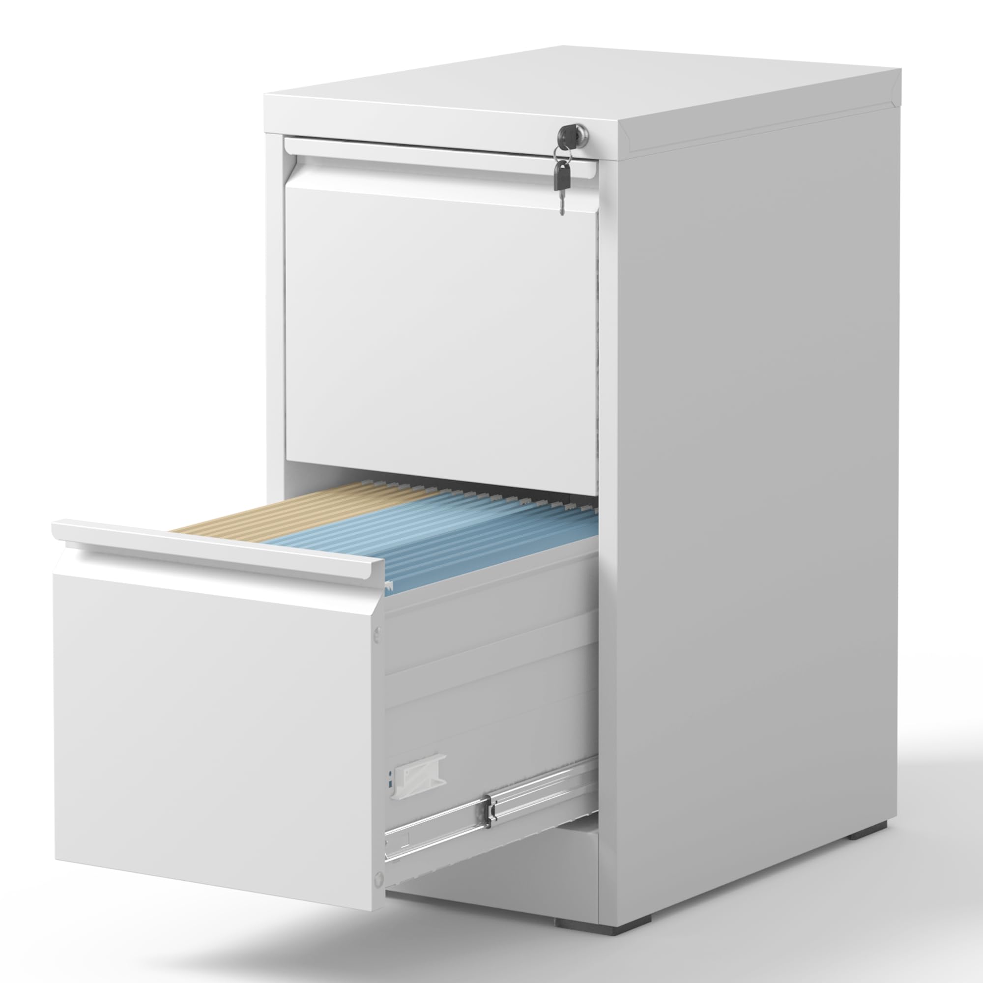 BIZOEIRON 2 Drawer File Cabinet with Lock, Metal Vertical Filing Cabinets for Home Office, Steel Storage Cabinet for Hanging Legal/Letter Size Files, Assembly Required (White)
