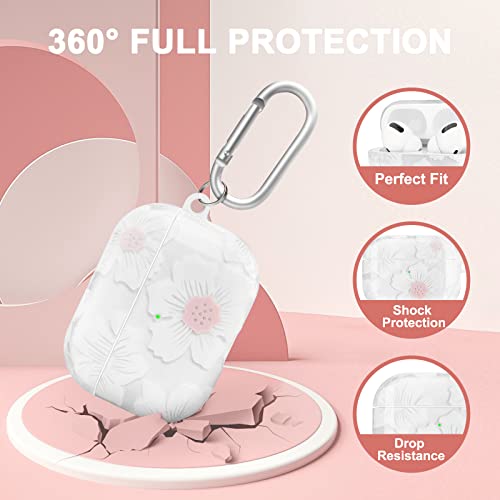 MOLOVA Airpods Pro Case Flower with Keychain Cute Floral Print Airpod Pro Protective Hard Case Cover for Apple Airpod Pro Charging Case LED Visible (Morning Glory)