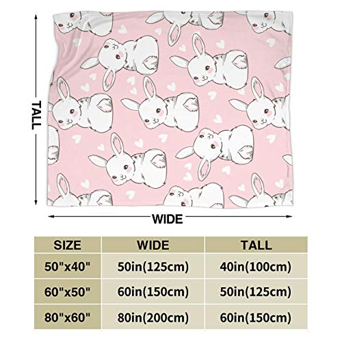 Gaseekry Blanket Hand Drawn Rabbit Bunny Heart Fleece Flannel Throw Blankets for Couch Bed Sofa Car,Cozy Soft Blanket Throw Queen King Full Size for Kids Women Adults 80"X60"