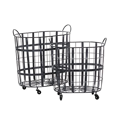 Deco 79 Metal Storage Basket with Wheels and Handles, Set of 2 25", 22"H, Black